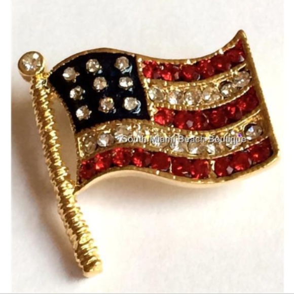 Boutique Collection | Jewelry | Gold American Flag Pin Brooch Crystal ...